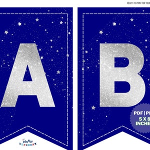 Silver Glitter on Navy Blue Background Party Bunting Banner Alphabet ...