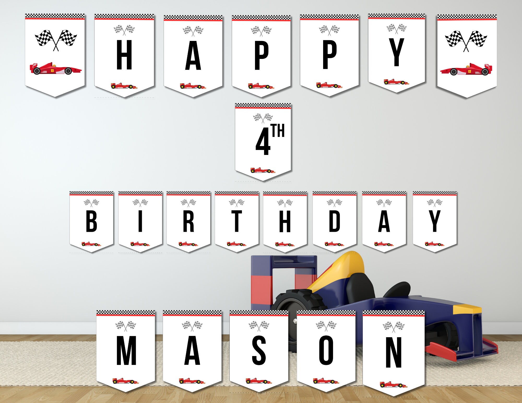 Red Car Race Happy Birthday Banner Flags With Alphabet & - Etsy