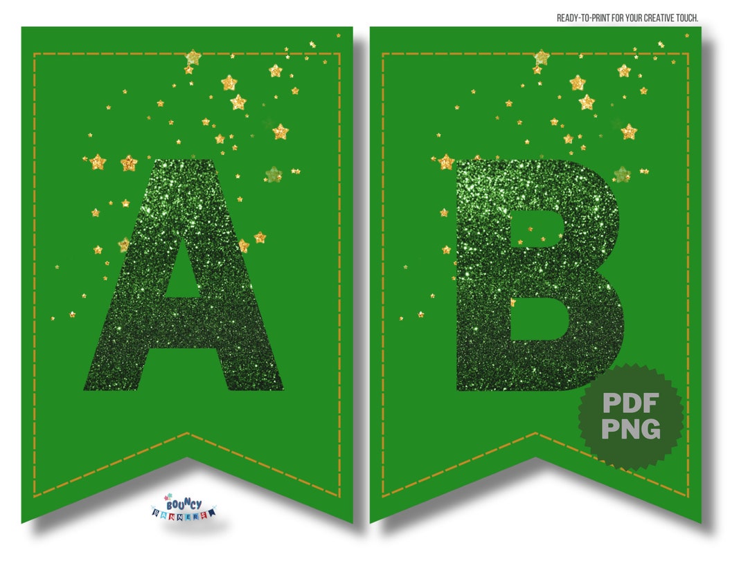 Enchanted Forest Alphabet and Numbers Banner: Green Glitter W Gold ...