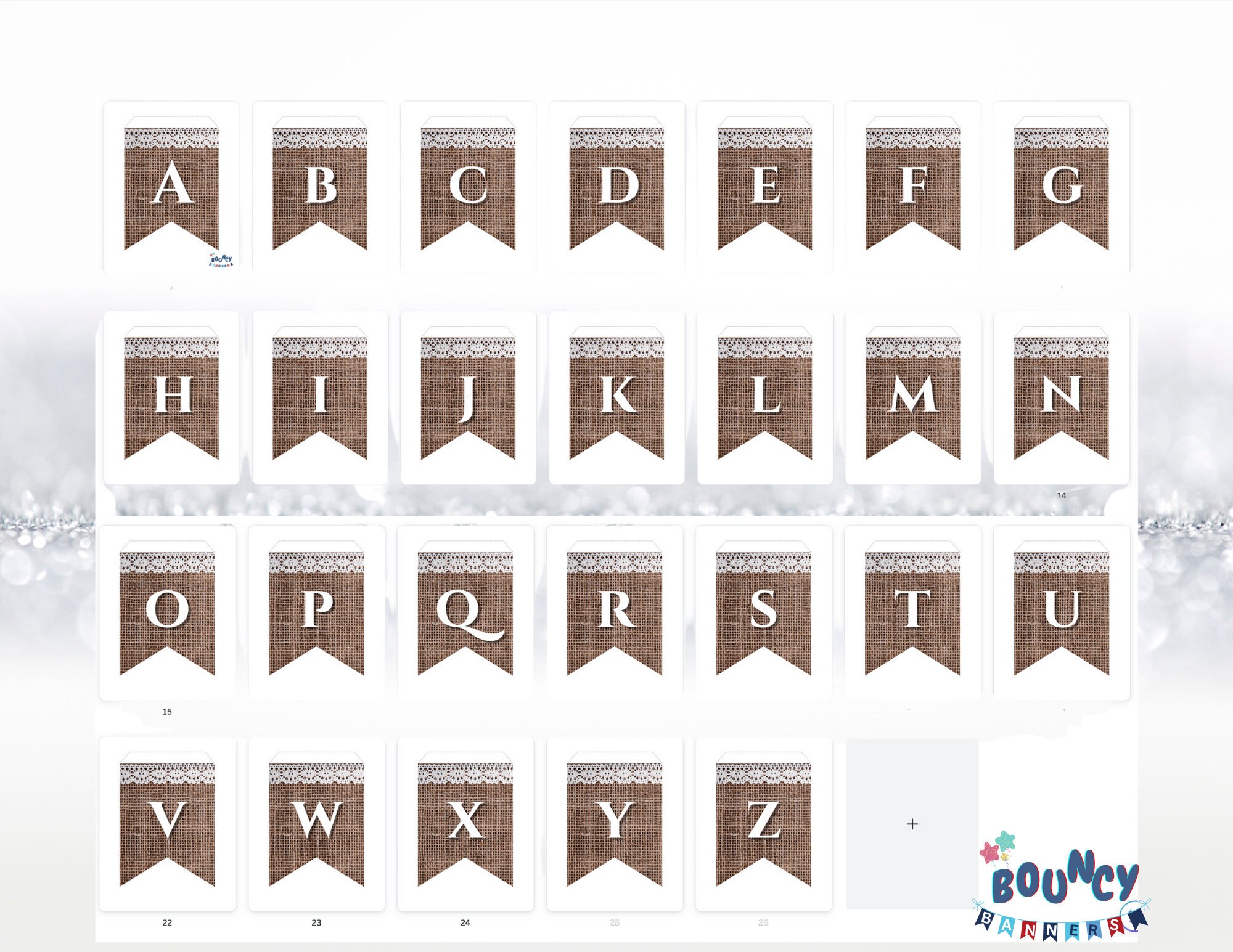 Rustic Burlap Banner Alphabet Flags With Lace Border, Number and ...