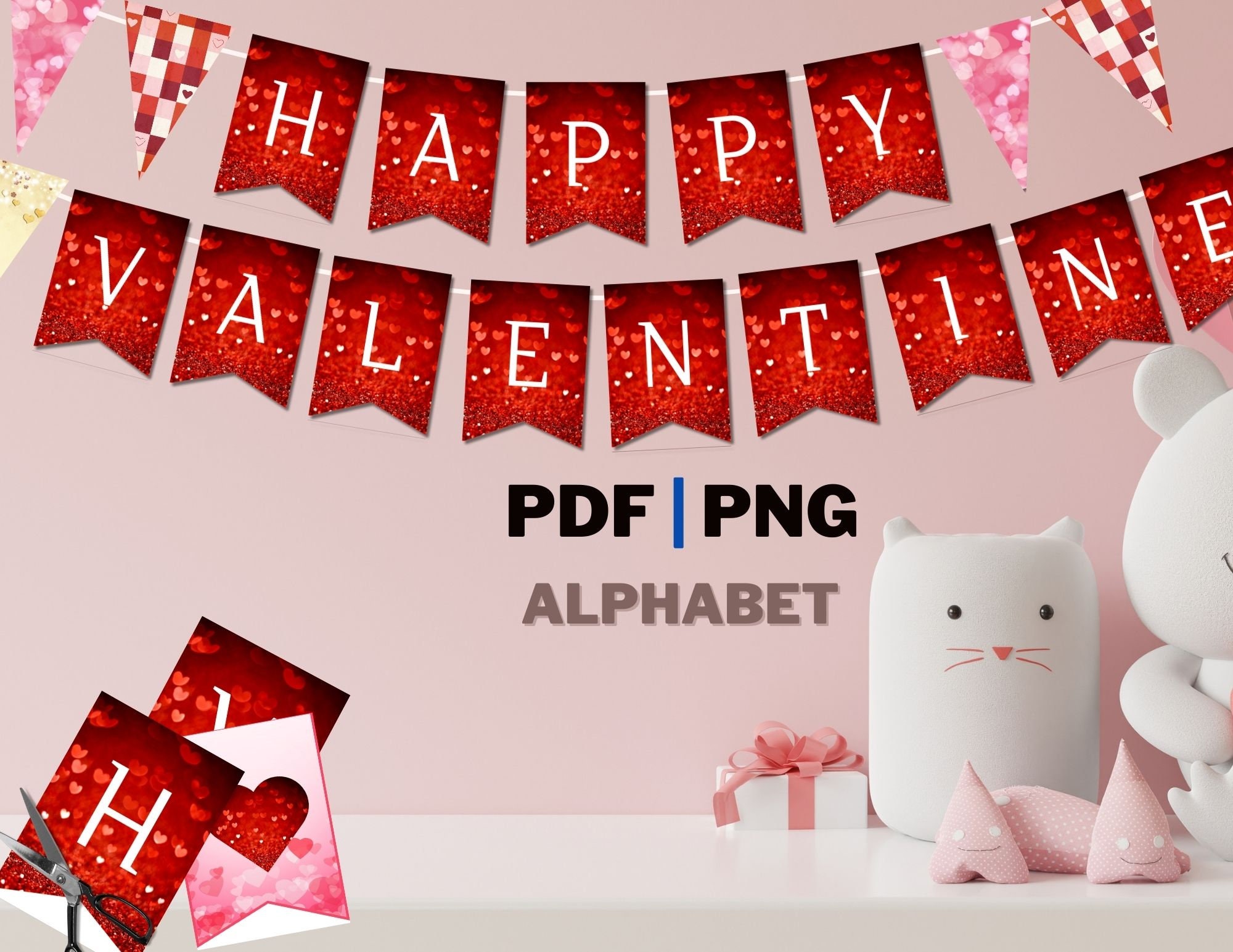 Happy Valentine's Printable Banner - Instant Download, 5x7 Inches, Red ...