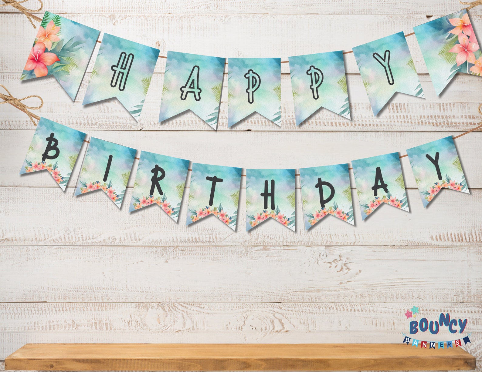 Hawaiian Island Theme HAPPY BIRTHDAY Banner With Abstract Floral ...