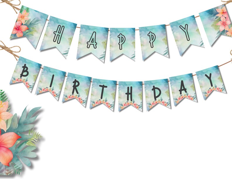 Hawaiian Island Theme HAPPY BIRTHDAY Banner With Abstract - Etsy