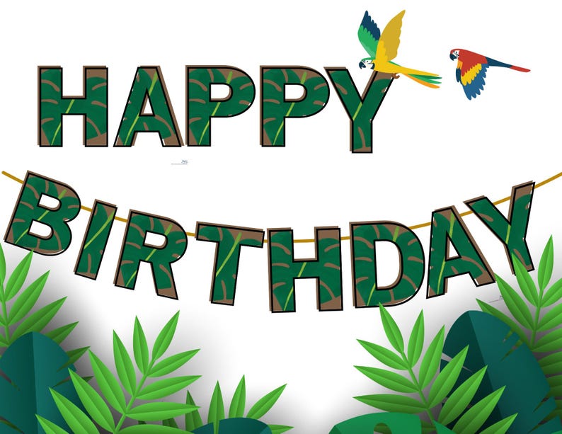 Jungle Safari Alphabet Letters A-Z | Monstera Leaf Printable Banner ...