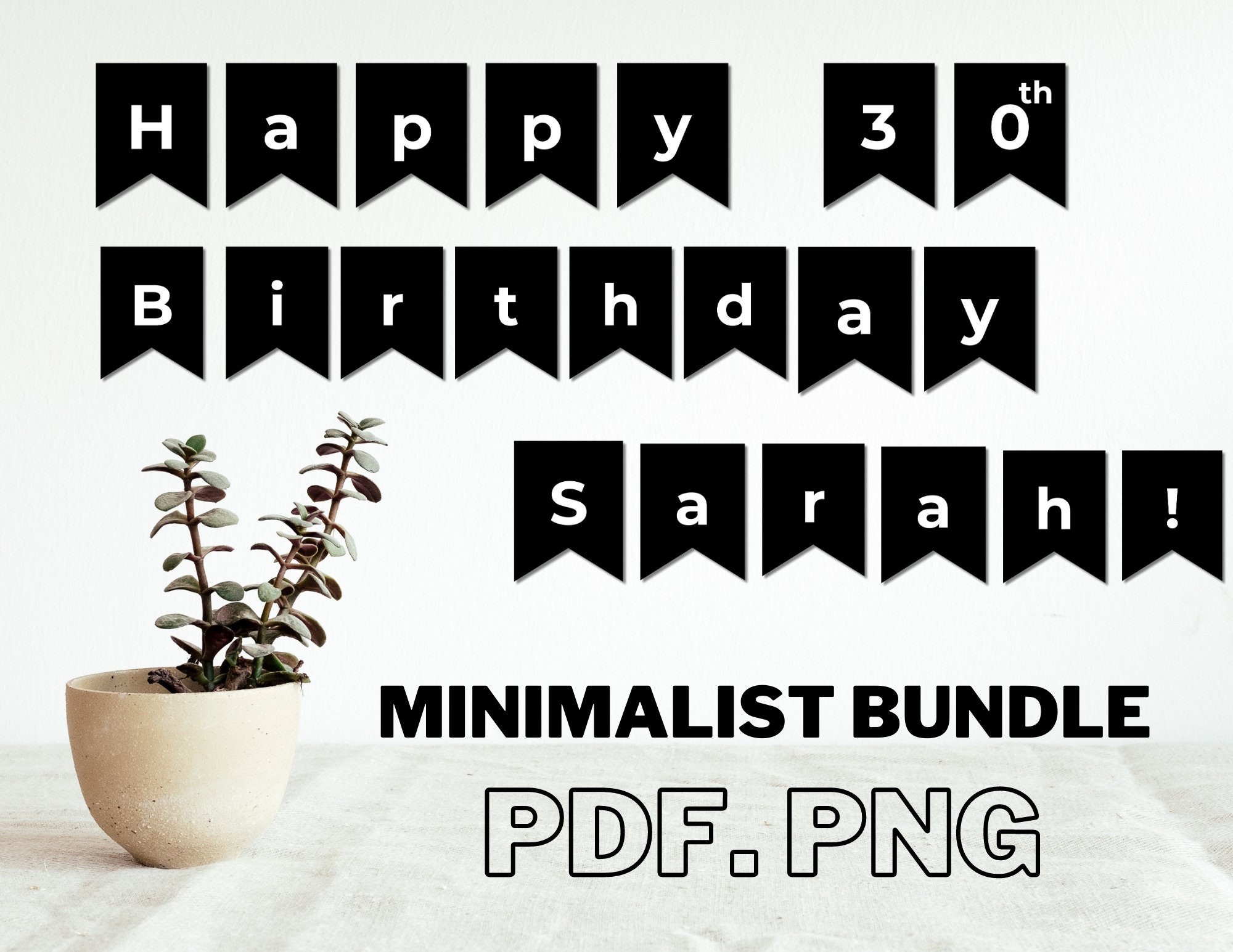 Minimalistic Birthday Banner Design Monochrome Black and White PNG ...