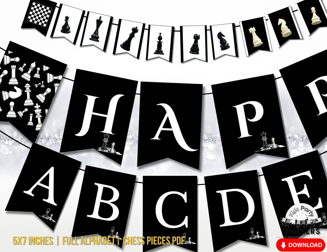 Digital Chess Party Banner: Instant Download Printable With Alphabet ...