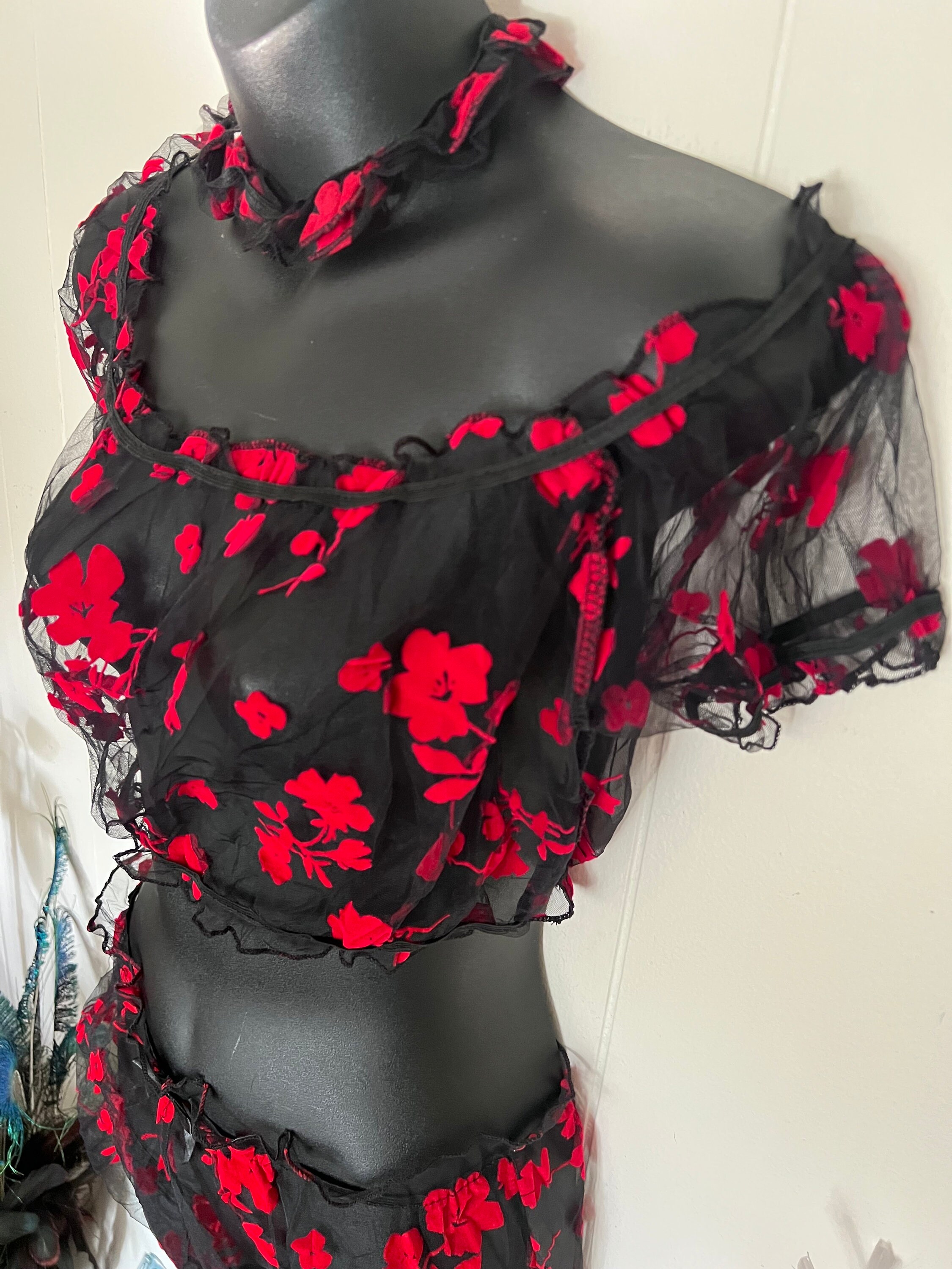 See Through Velvet Flowers Lingerie Set off Shoulder 2 Piece - Etsy