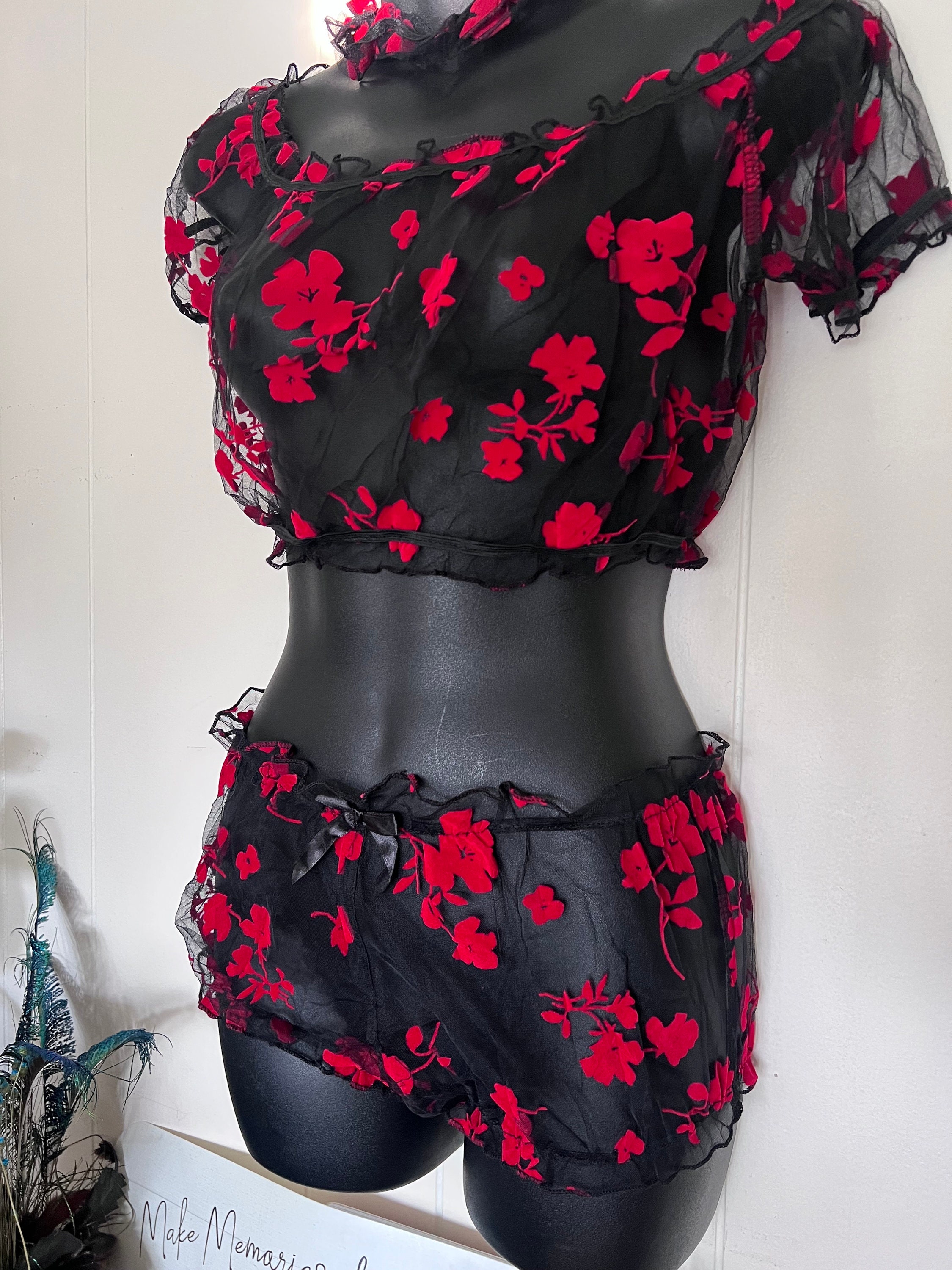 See Through Velvet Flowers Lingerie Set off Shoulder 2 Piece - Etsy