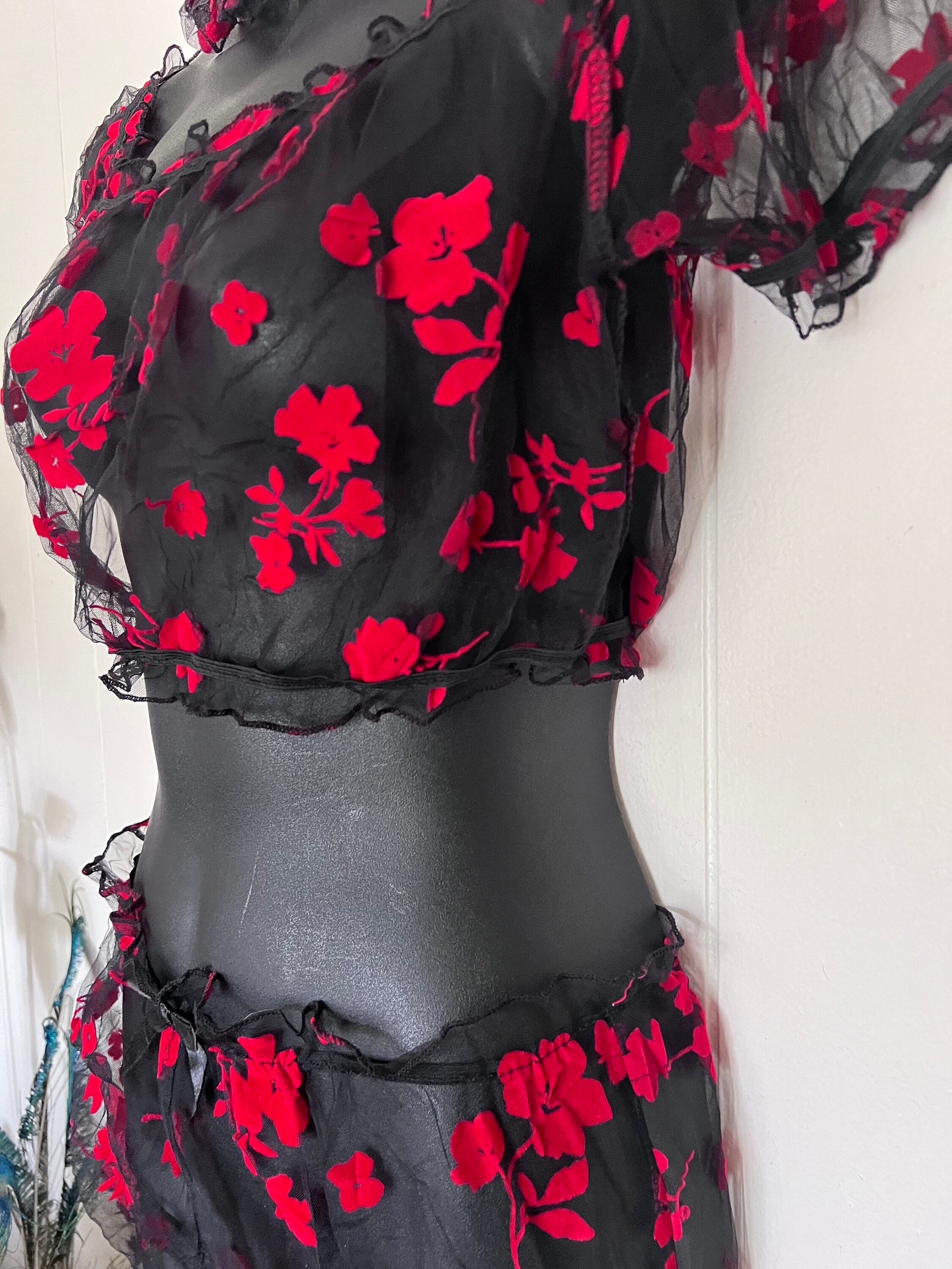 See Through Velvet Flowers Lingerie Set off Shoulder 2 Piece - Etsy