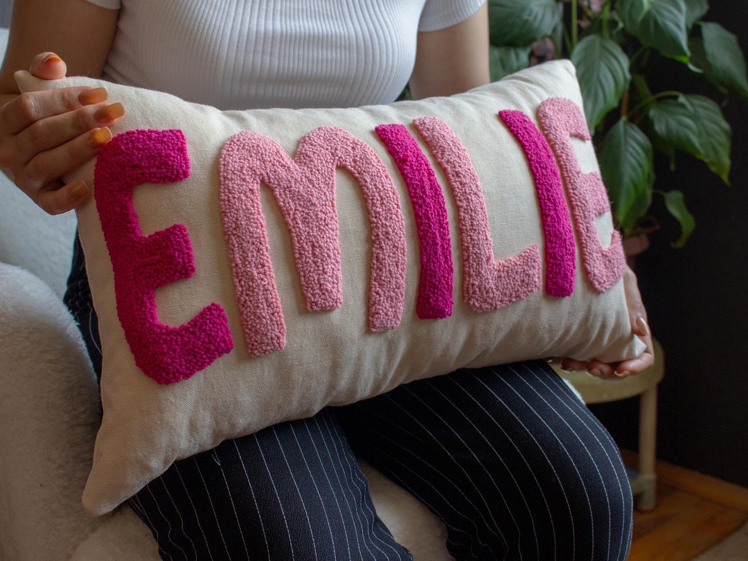 Personalized Name Embroidered Pillow Cover, Punch Needle Pilow, Custom ...