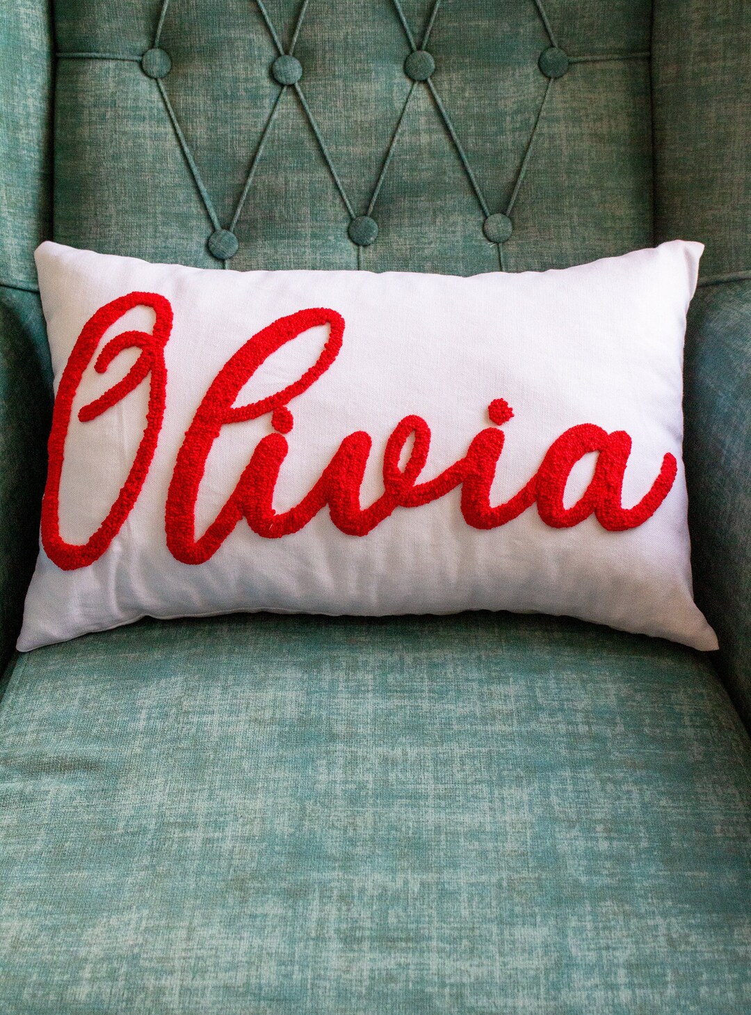 Personalize Name Embroidered Pillow Cover, Custom Punch Needle Pillow ...