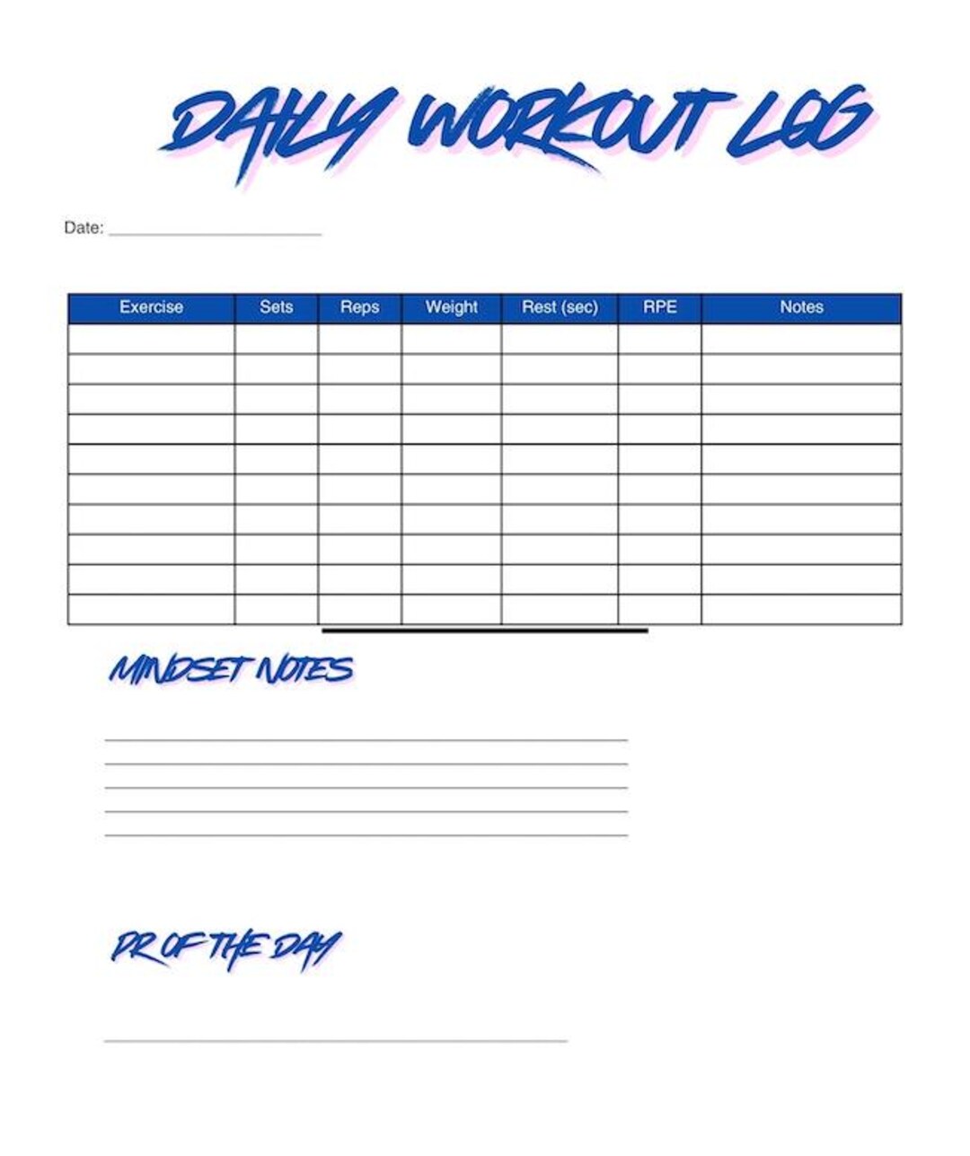 Elaborate Workout Log & Planner - Printable Fitness Tracker - Gym ...