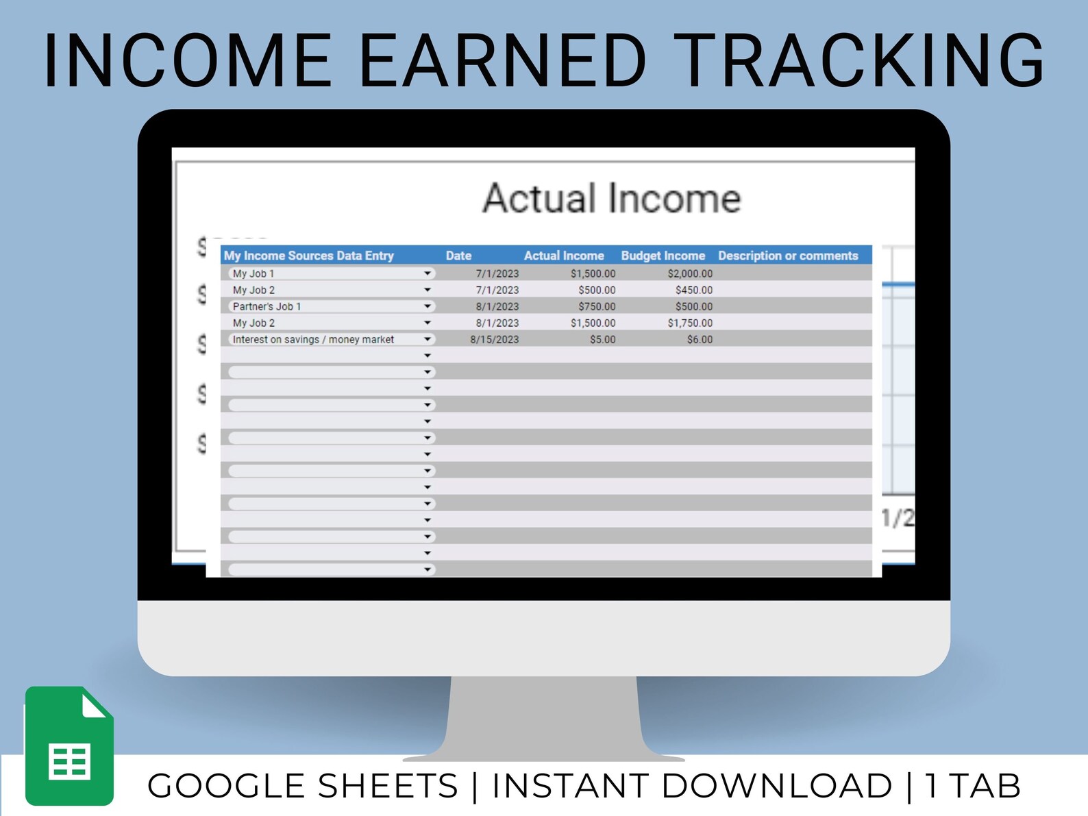 Passive Income Planner | Monthly Income Google Spreadsheet | Active ...