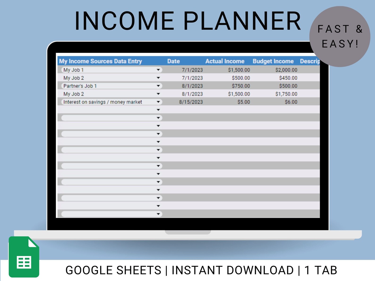 Passive Income Planner | Monthly Income Google Spreadsheet | Active ...