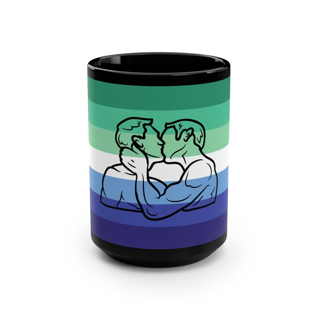 Prideful Sip of Love Gay Men's Pride Flag Gay Kiss Black Mug, 15oz - Etsy