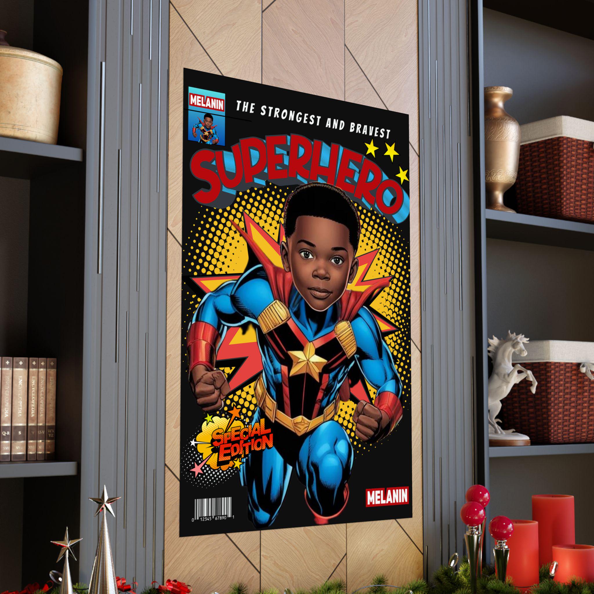 Black Boy Superhero Poster, African American Kids Wall Art, Vertical ...