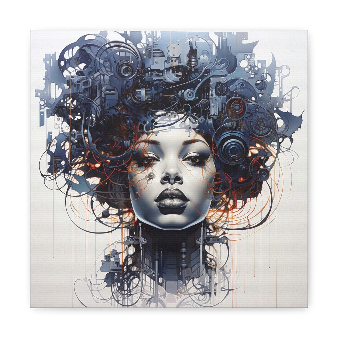 Art In The Machine Futuristic African American Woman On Canvas Etsy