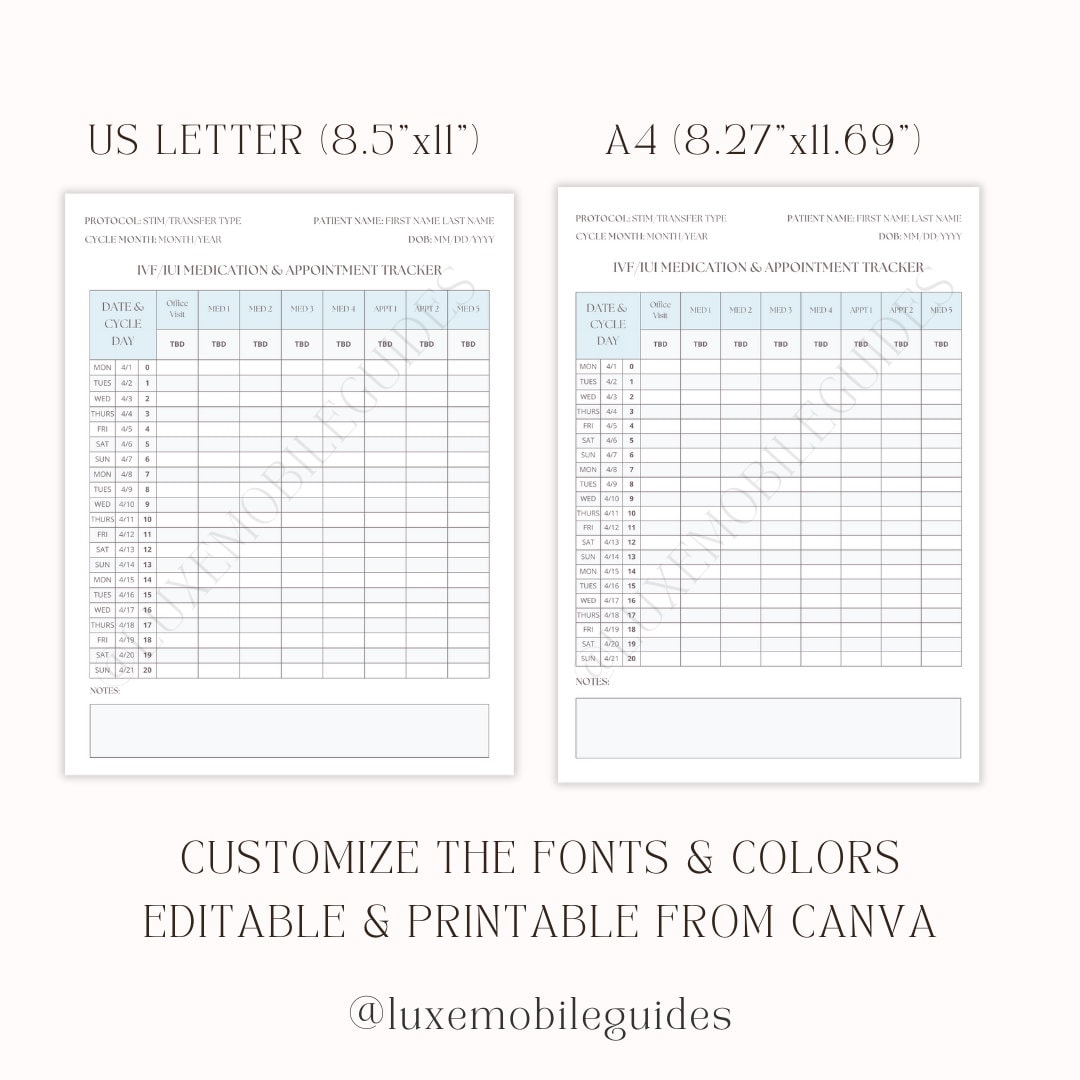 IVF Medication Tracker Editable IVF Planner IVF Planner Printable Pdf ...