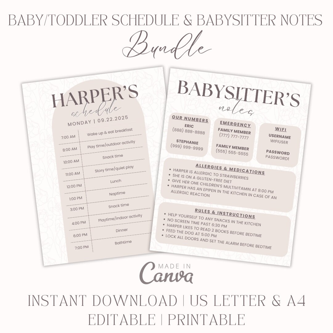 Editable Baby Toddler Schedule | Baby Toddler Schedule Canva Template ...