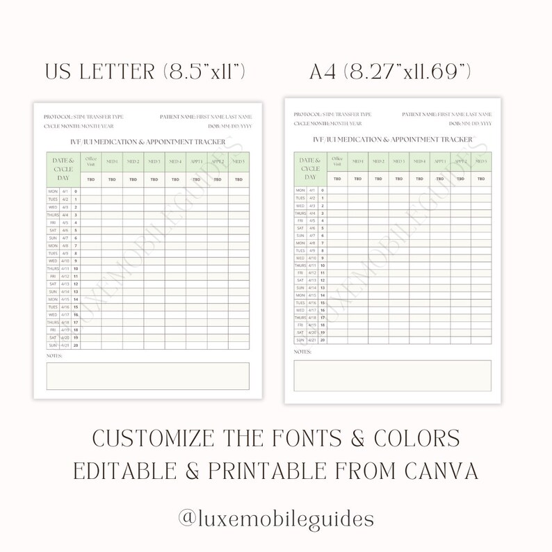 IVF Medication Tracker | Editable IVF Planner | IVF Planner | Printable ...