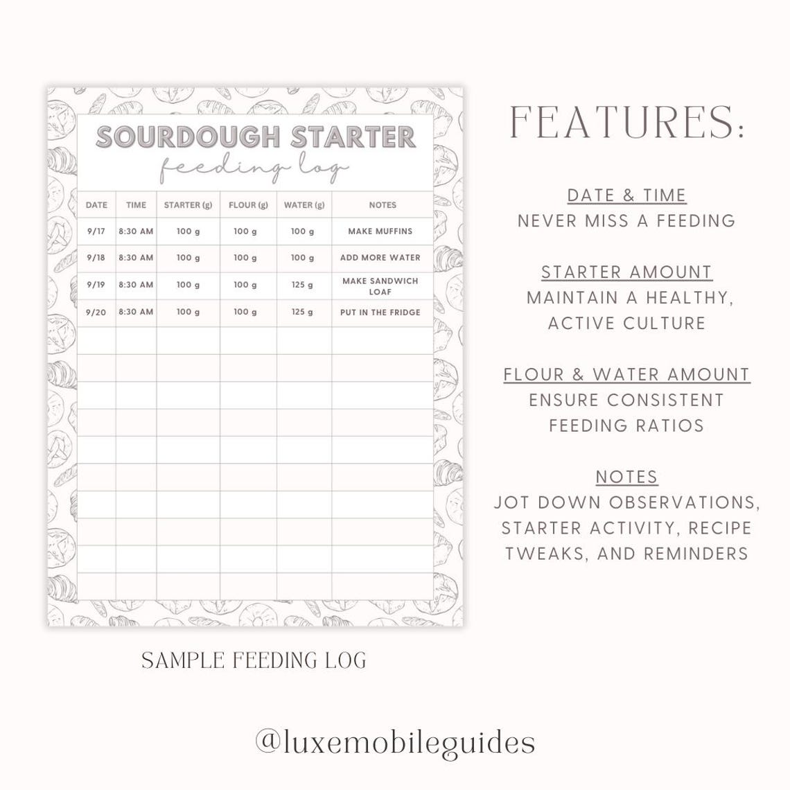 Sourdough Starter Feeding Log Printable | Sourdough Tracker | Baking ...