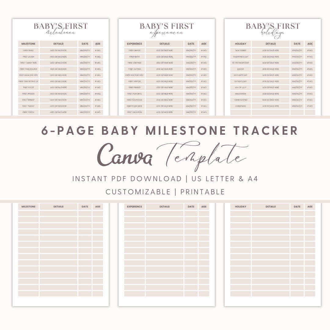 Baby Milestones Tracker Chart | Baby First Year Printable | Editable ...