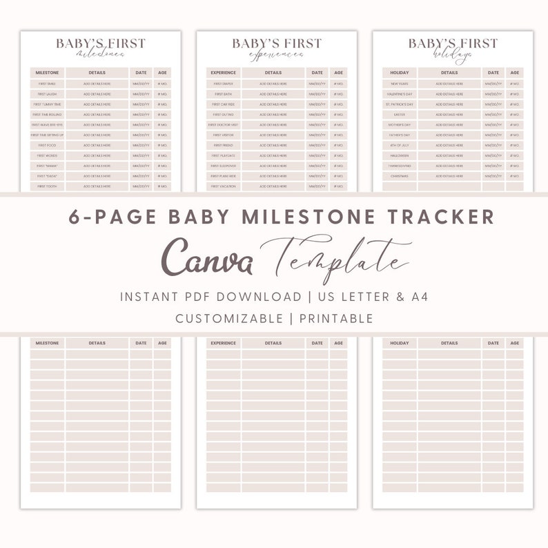 Baby Milestones Tracker Chart | Baby First Year Printable | Editable ...