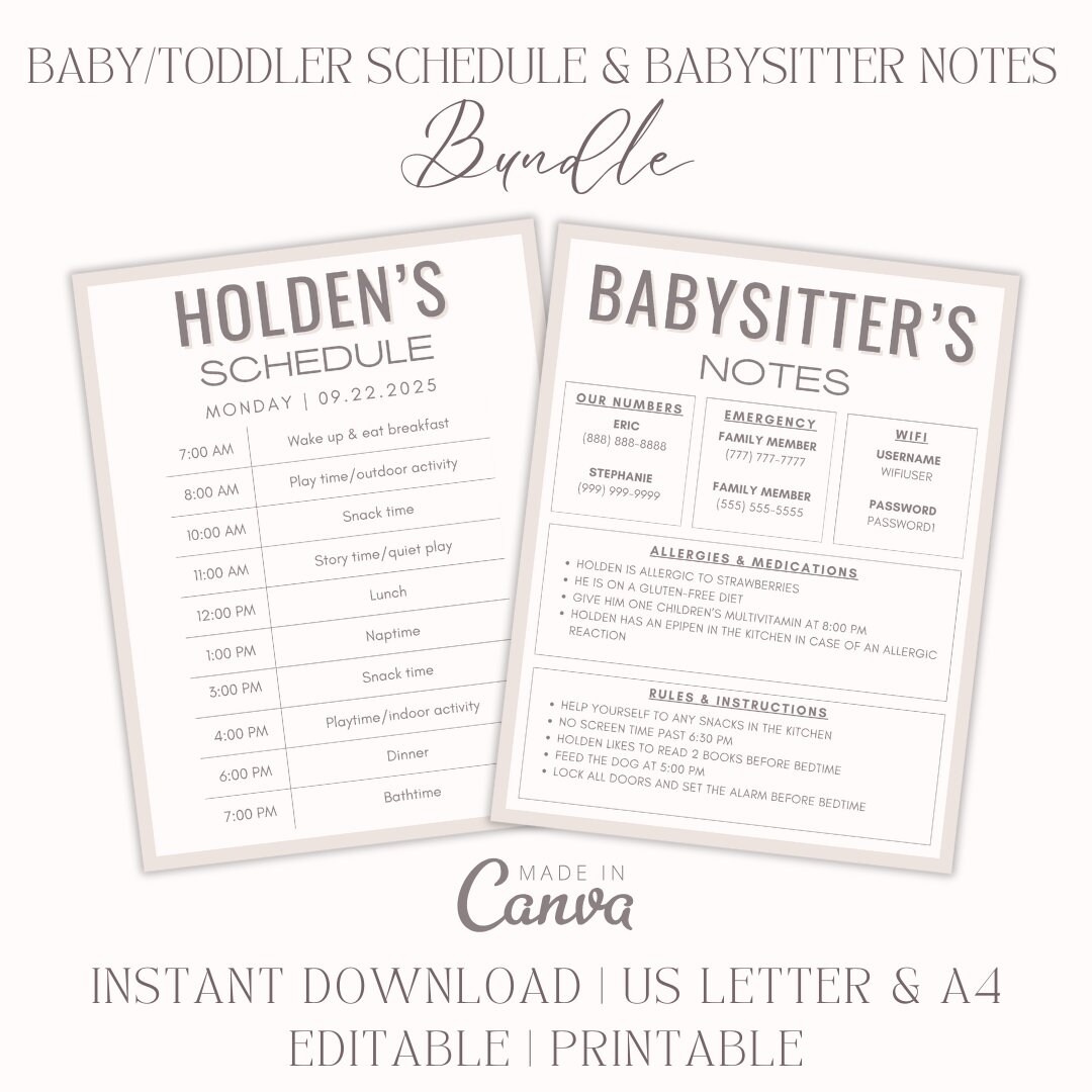 Editable Baby Toddler Schedule Baby Toddler Schedule Canva Template ...