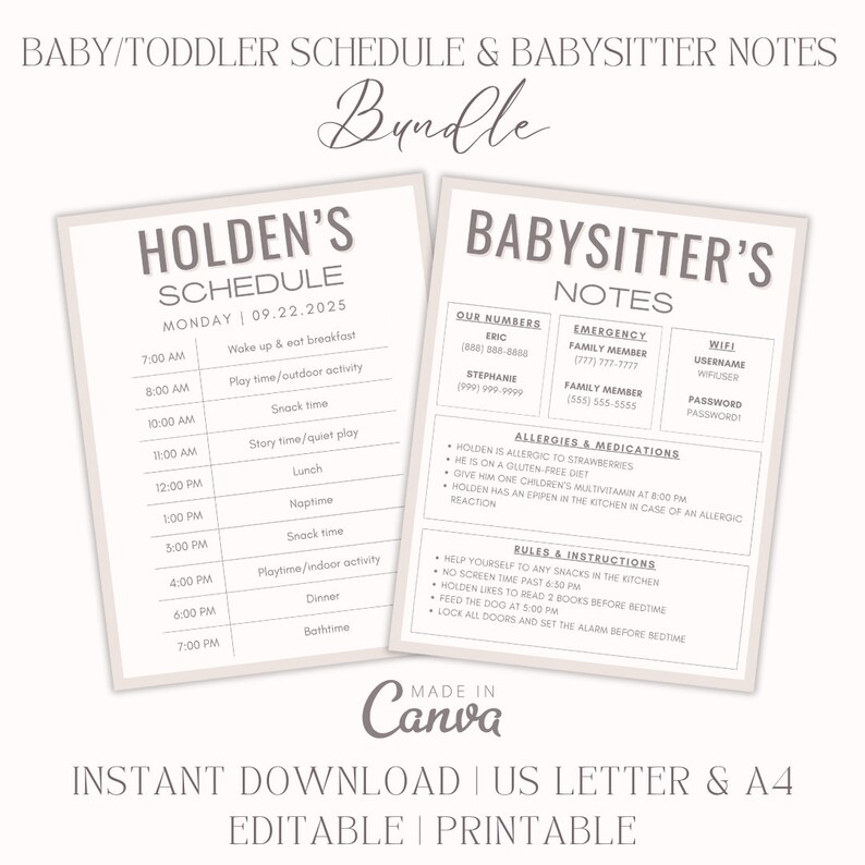 Editable Baby Toddler Schedule Baby Toddler Schedule Canva Template ...