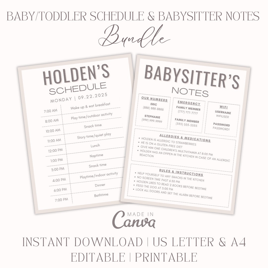 Editable Baby Toddler Schedule Baby Toddler Schedule Canva Template ...