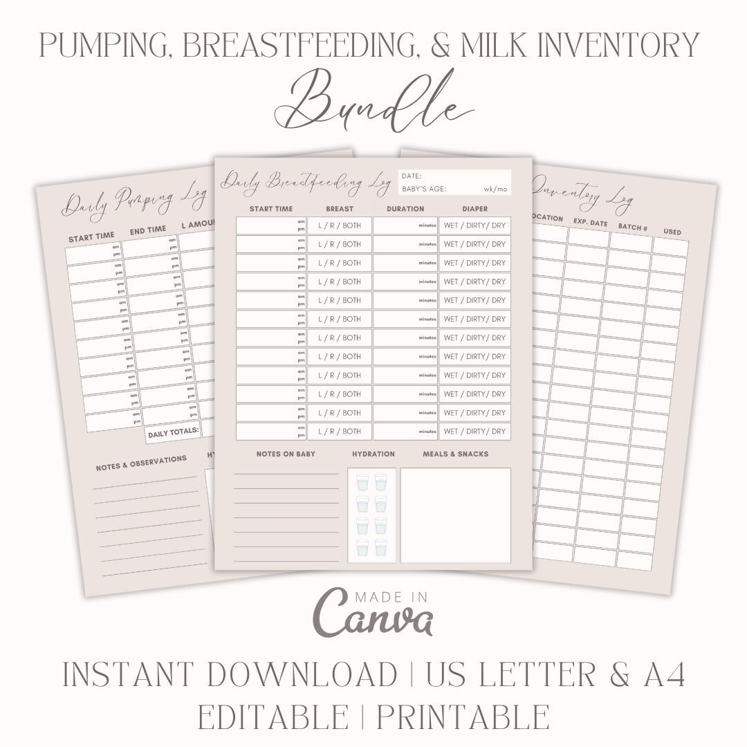 Breastfeeding Log | Pumping Log | Milk Inventory Log | Nursing Log ...