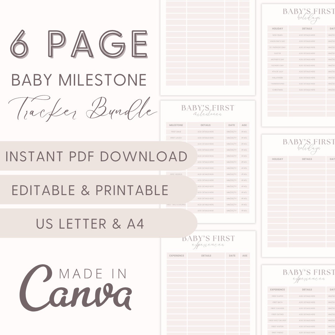 DIY Digital Baby Milestones Tracker Chart | Baby First Year Milestones ...