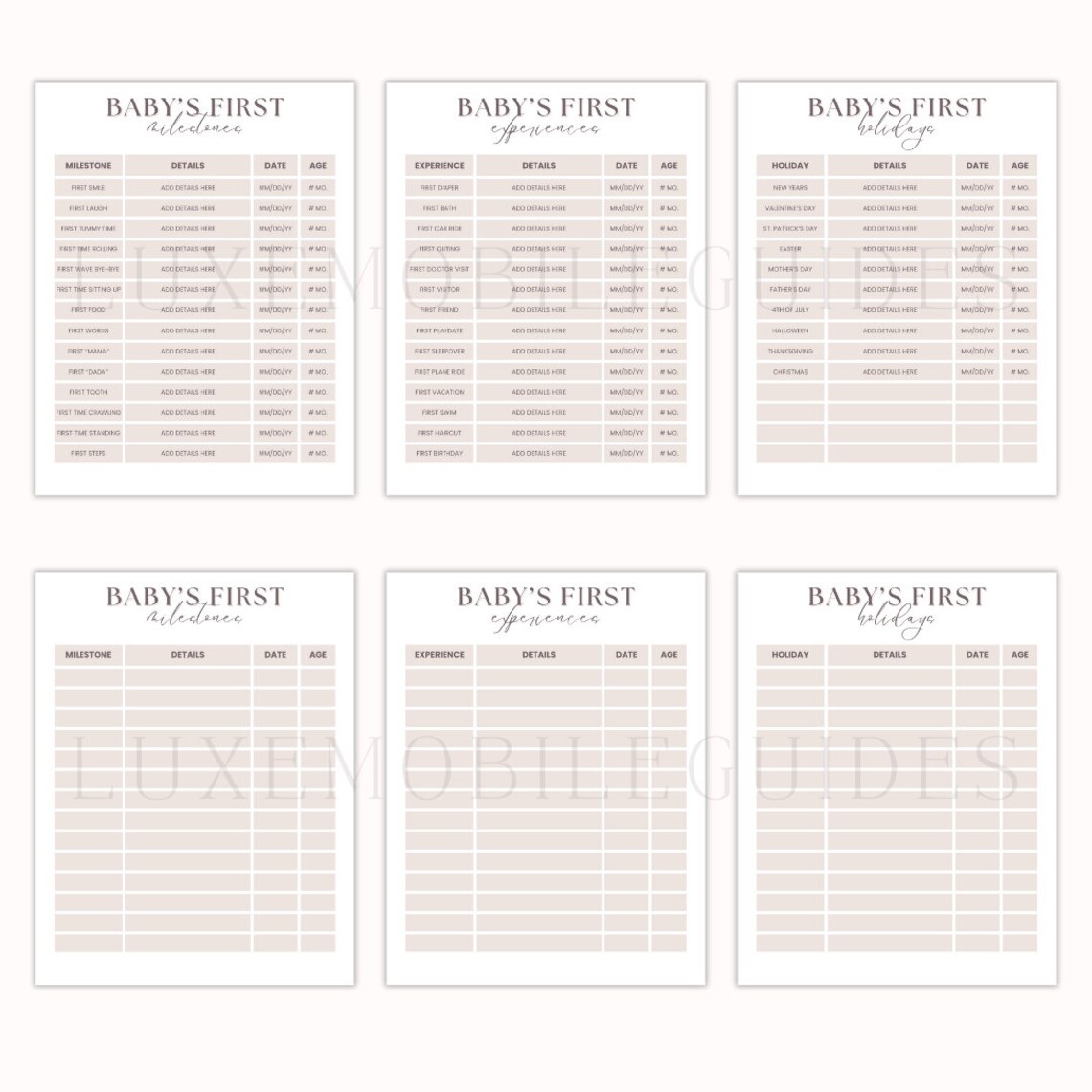 Baby Milestones Tracker Chart | Baby First Year Printable | Editable ...