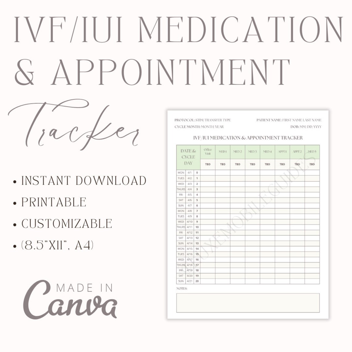 IVF Medication Tracker | Editable IVF Planner | IVF Planner | Printable ...