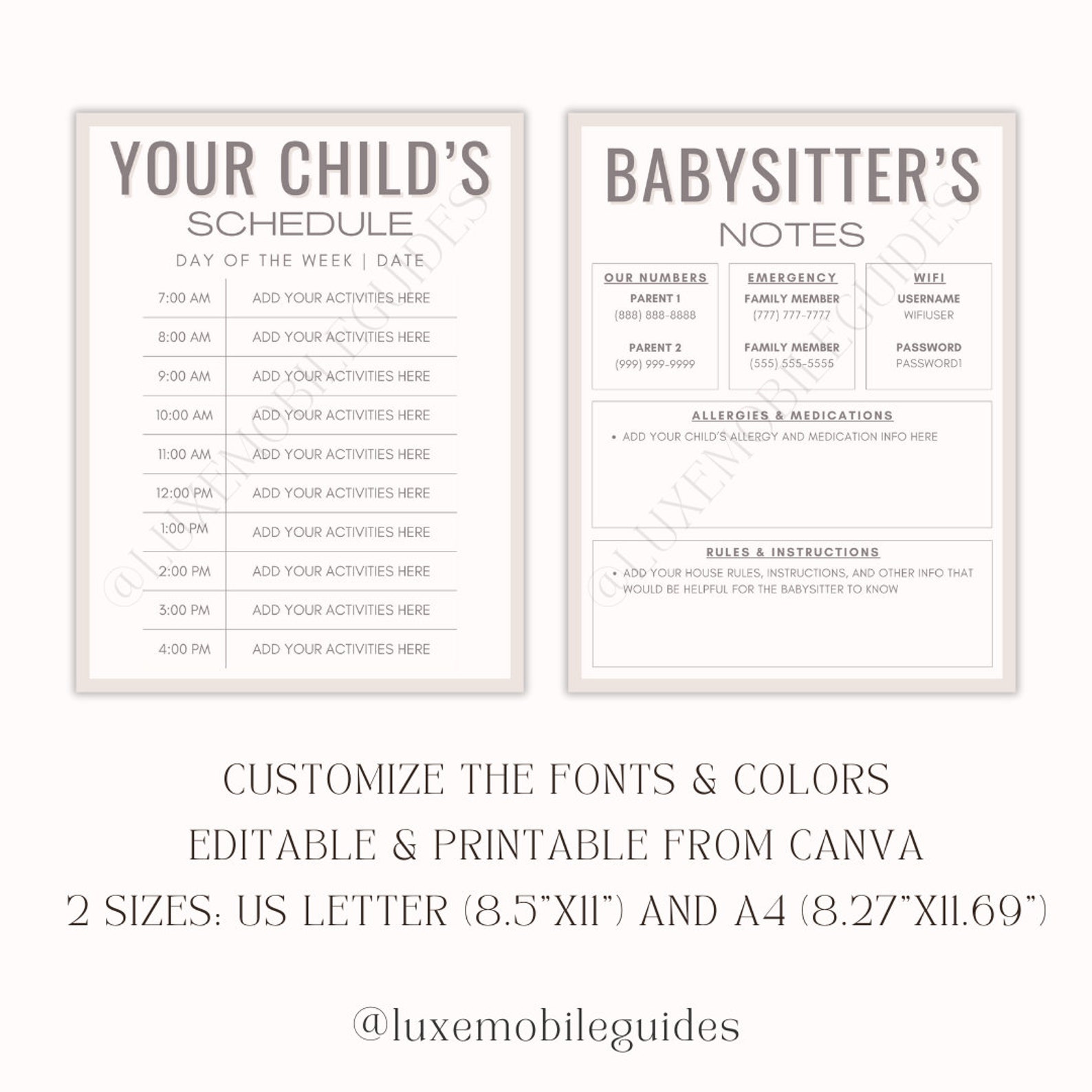 Editable Baby Toddler Schedule Baby Toddler Schedule Canva Template ...