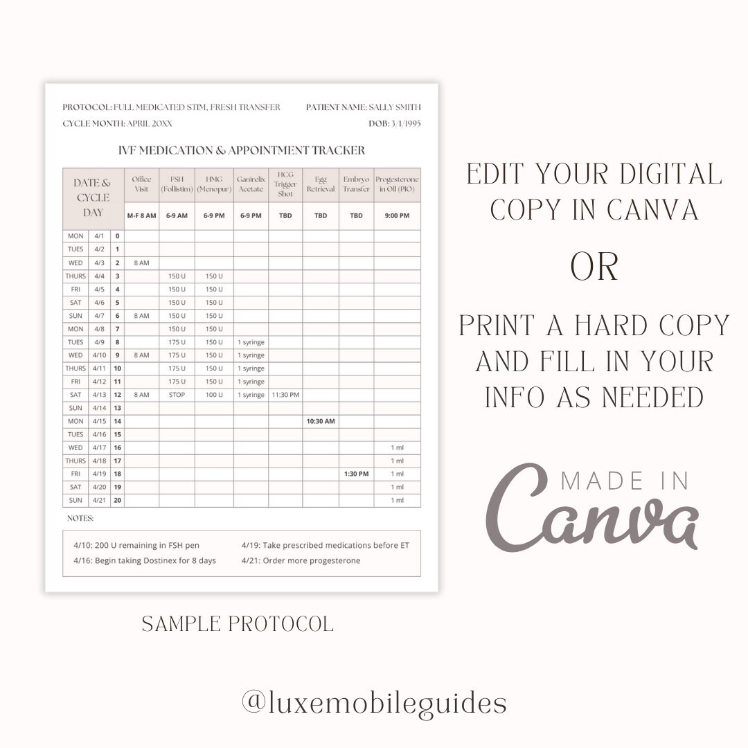 IVF Medication Tracker Editable IVF Planner IVF Planner Printable Pdf ...