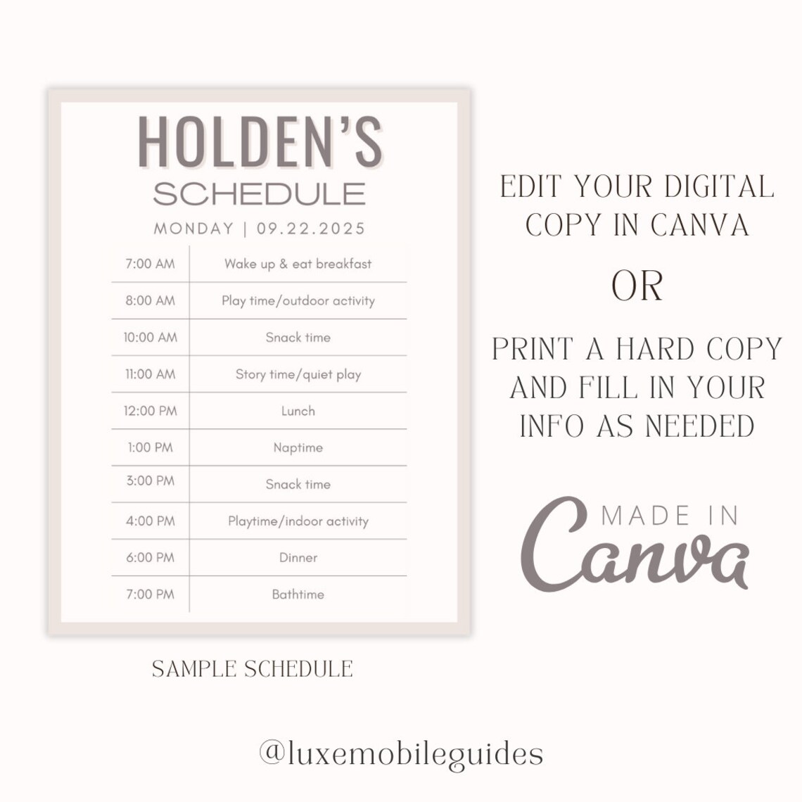 Editable Baby Toddler Schedule Baby Toddler Schedule Canva Template ...