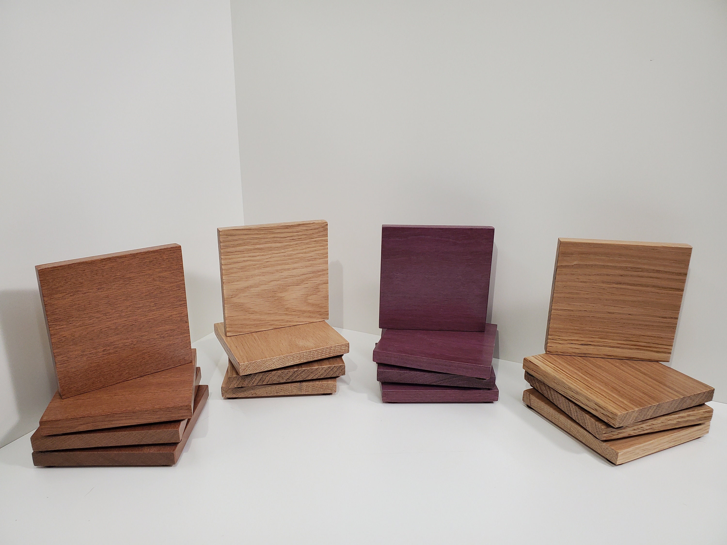Handcrafted White Oak Coasters Natural Wood Set of 4 Square Wooden ...