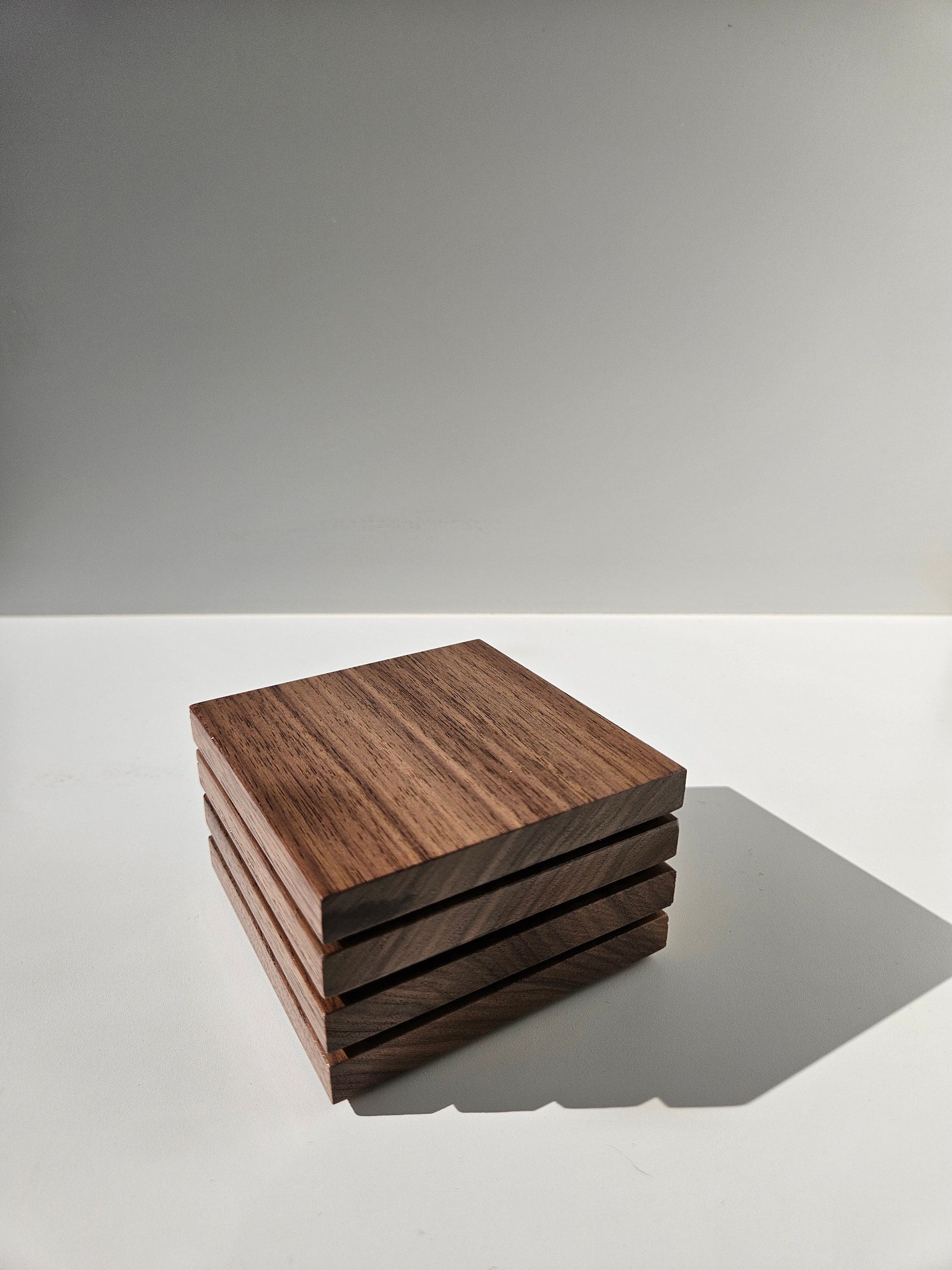 Handcrafted Walnut Coasters | Natural Wood | Set of 4 | Square Wooden ...