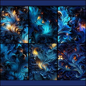 Abstract Blue Fire Seamless Patterns Bundle, Mystical 400 DPI, 10x10 ...