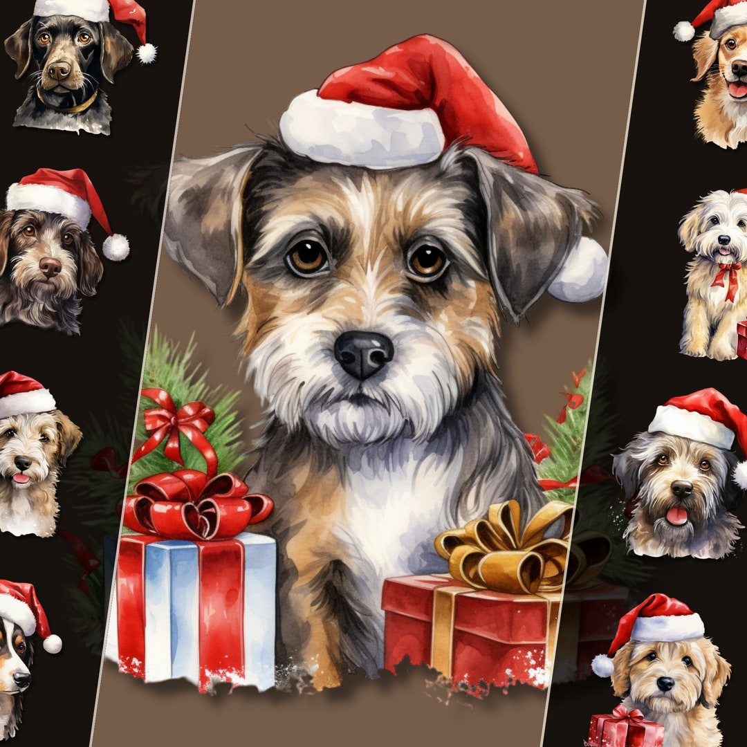 Christmas Dog Clipart Bundle, PNG, Ideal for Digital Art, Crafts, Junk ...
