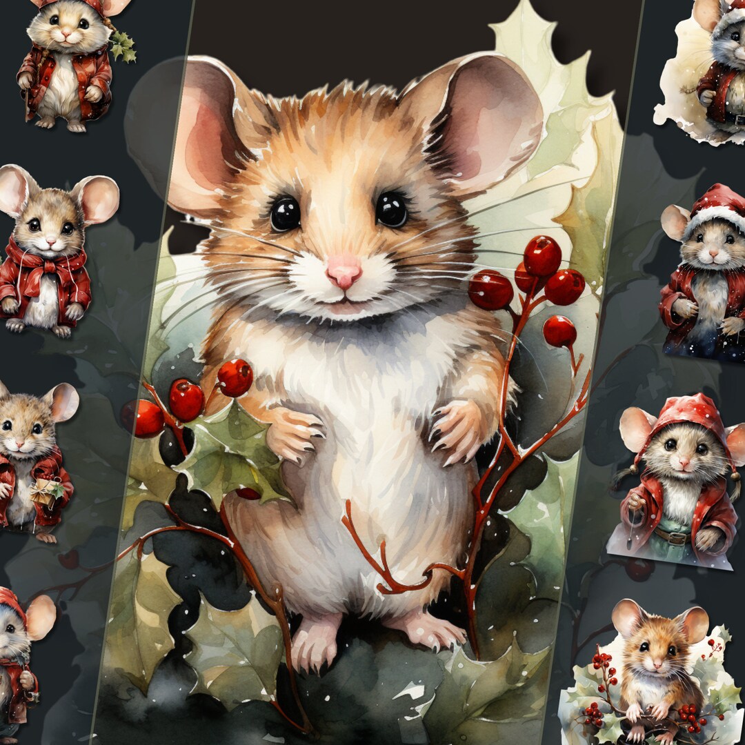 Christmas Mouse Clipart Bundle - Festive Holiday Rodent Illustrations ...
