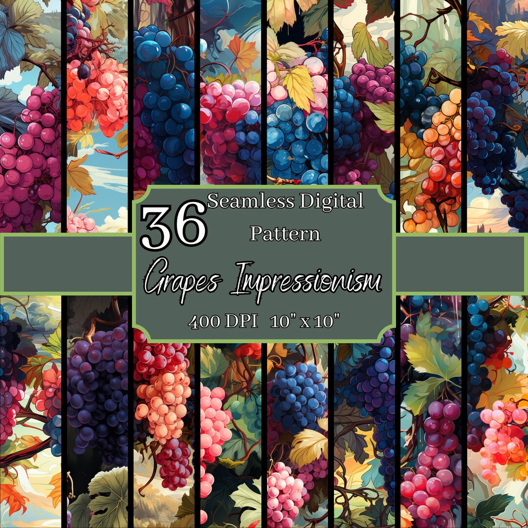 Grapes Impressionism Seamless Patterns Bundle, Artistic 400 DPI, 10x10 ...