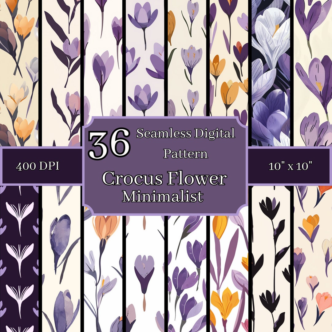 Minimalist Crocus Flower Seamless Patterns Bundle, High-resolution 400 ...