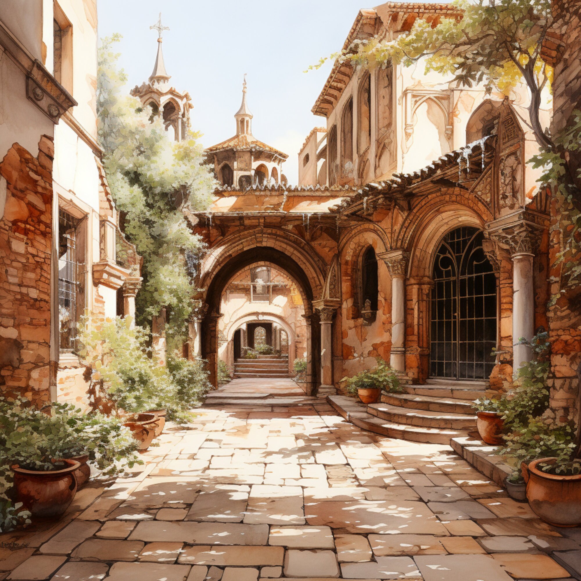 Old Church Courtyard Clipart Bundle PNG Files White - Etsy