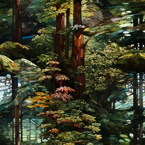 Stained Glass Forest Seamless Patterns Bundle, High-resolution 400 DPI ...