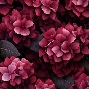 Maroon Hydrangea Seamless Patterns Bundle, Elegant 400 DPI, 10x10 Inch ...