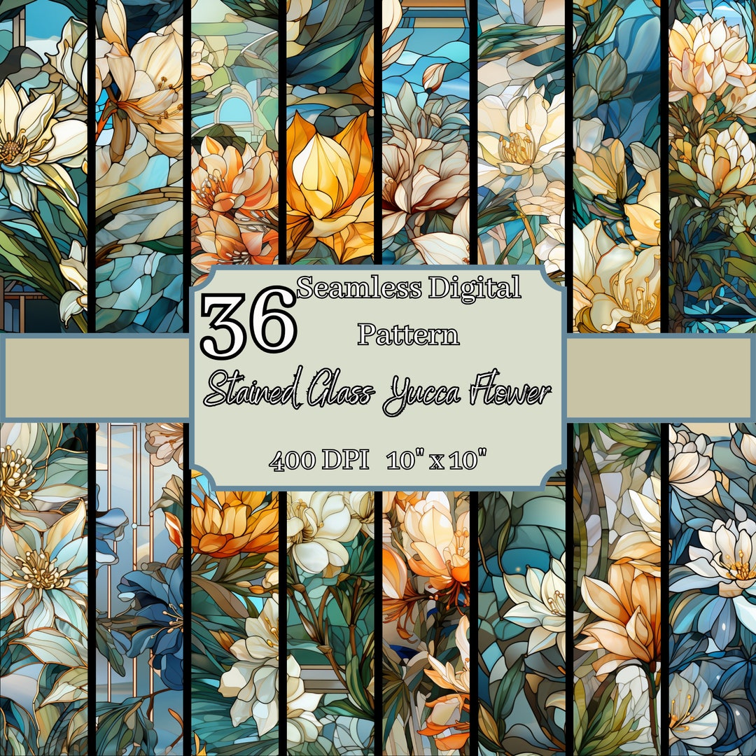 Stained Glass Yucca Flower Seamless Patterns Bundle, High-resolution ...