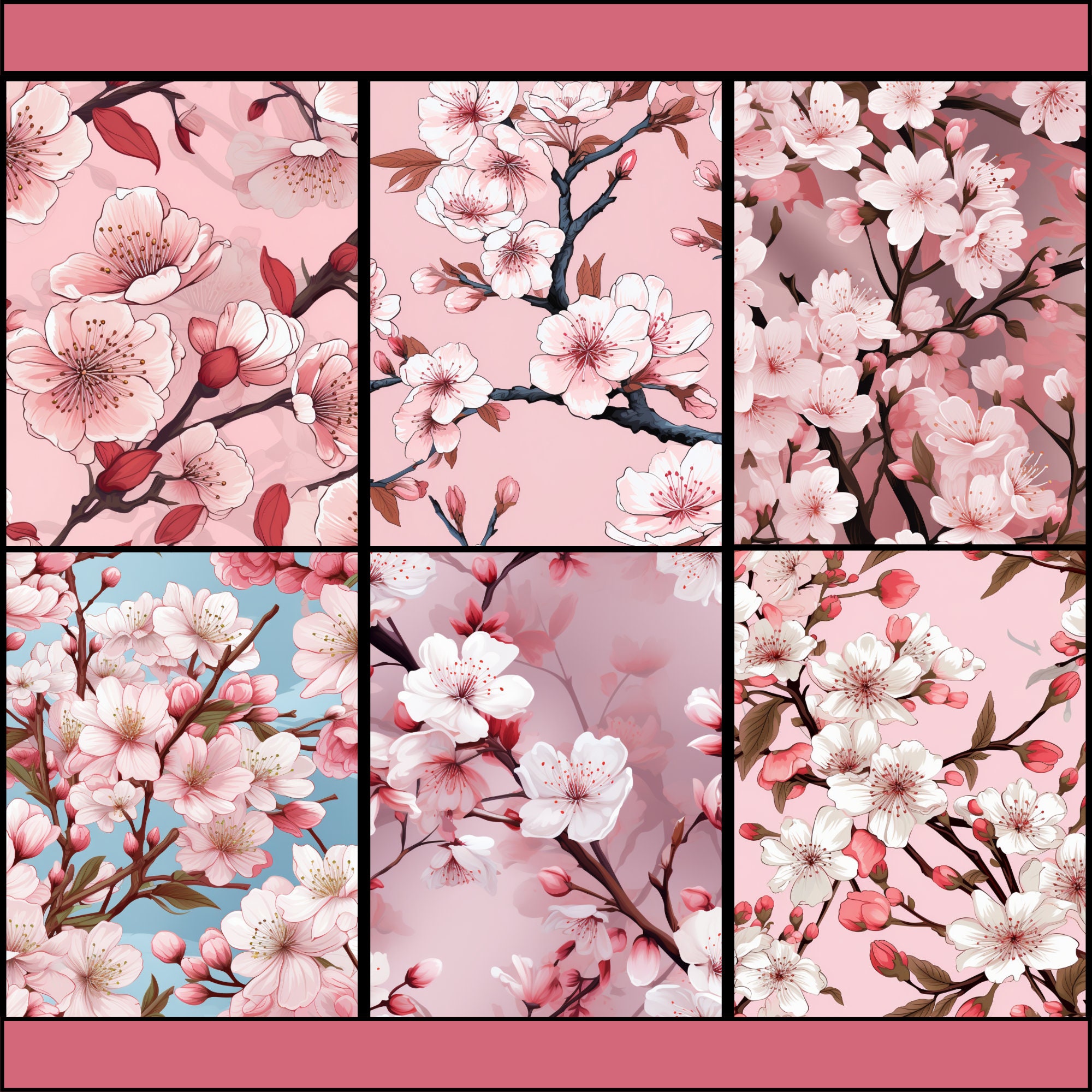 Cherry Blossom Seamless Patterns Bundle Delicate 400 DPI - Etsy