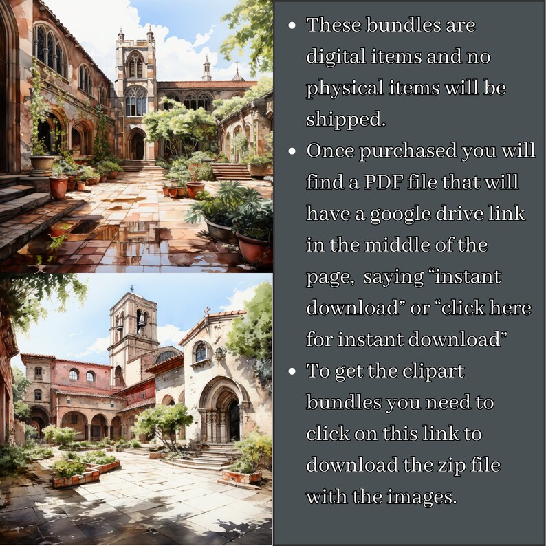 Church Courtyard Clipart Bundle PNG Format for Artistic - Etsy